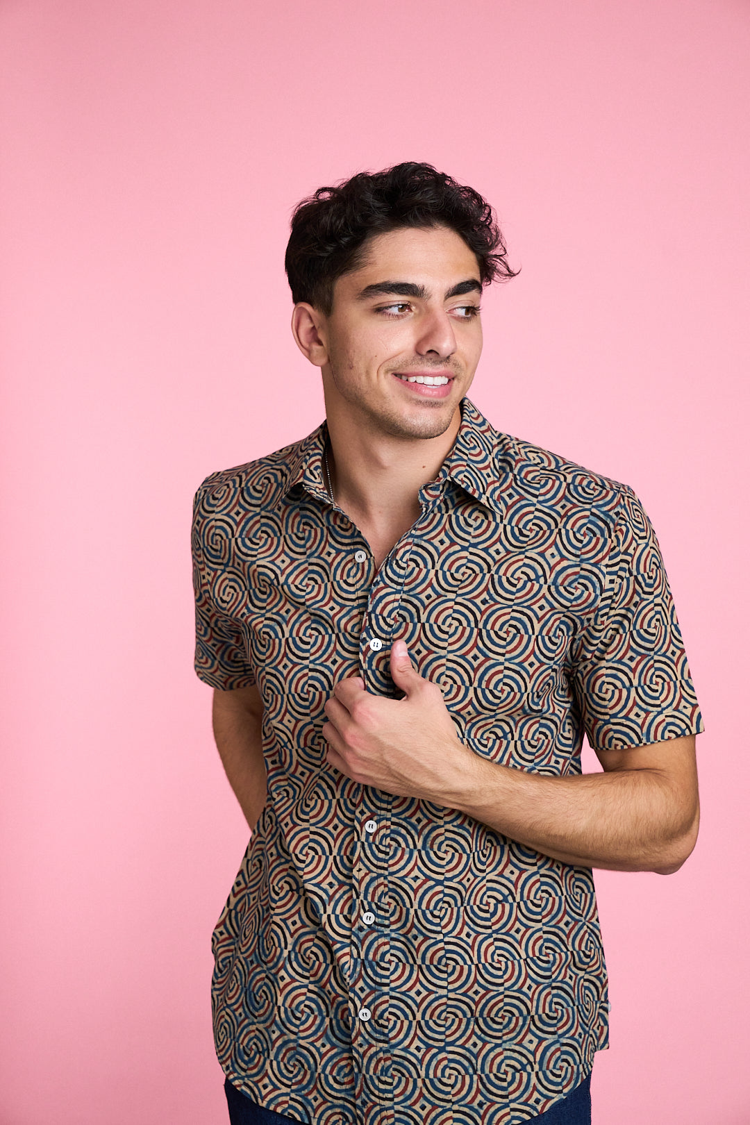 DUSHYANT. Ajrakh Hand Block Printed The Sufi Short Sleeve Shirt ...