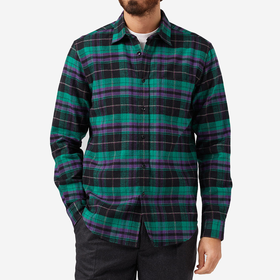 Portuguese Flannel Clubbing 2 Plaid Flannel Shirt - Green/Purple ...
