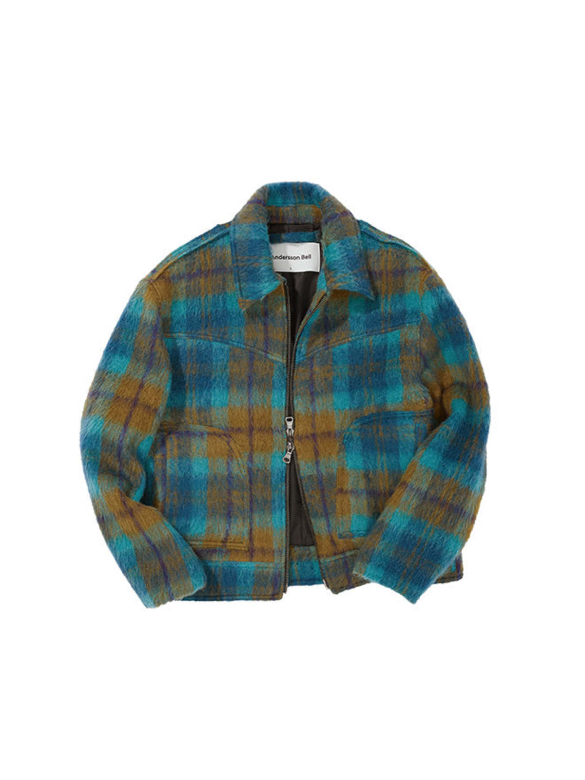 ANDERSSON BELL Artois Harry Check Shaggy Wool Jacket - Pale Jade ...