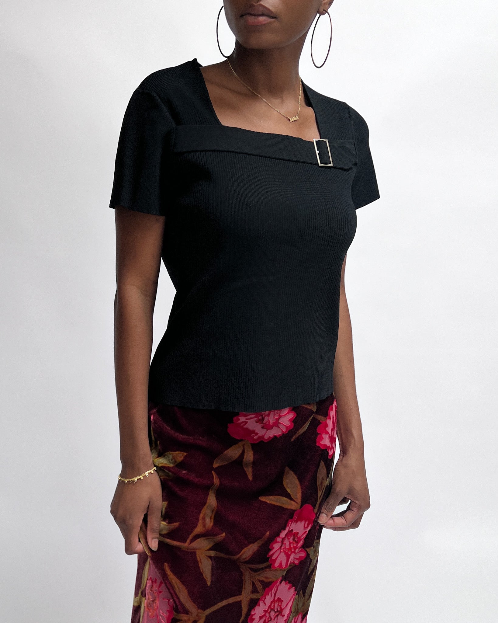 Ribbed Buckle Top - Black | Garmentory