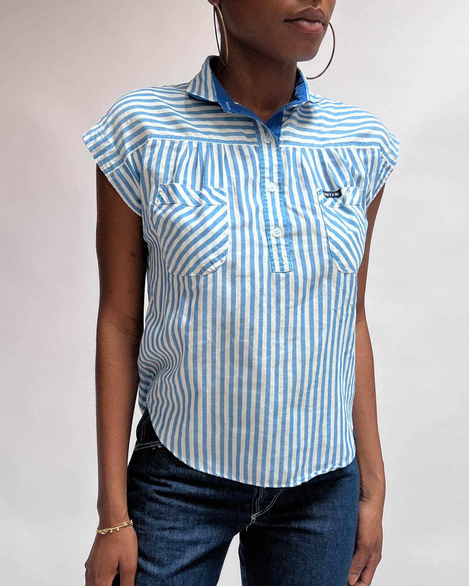 Vintage Blouse - Blue/White Stripe | Garmentory