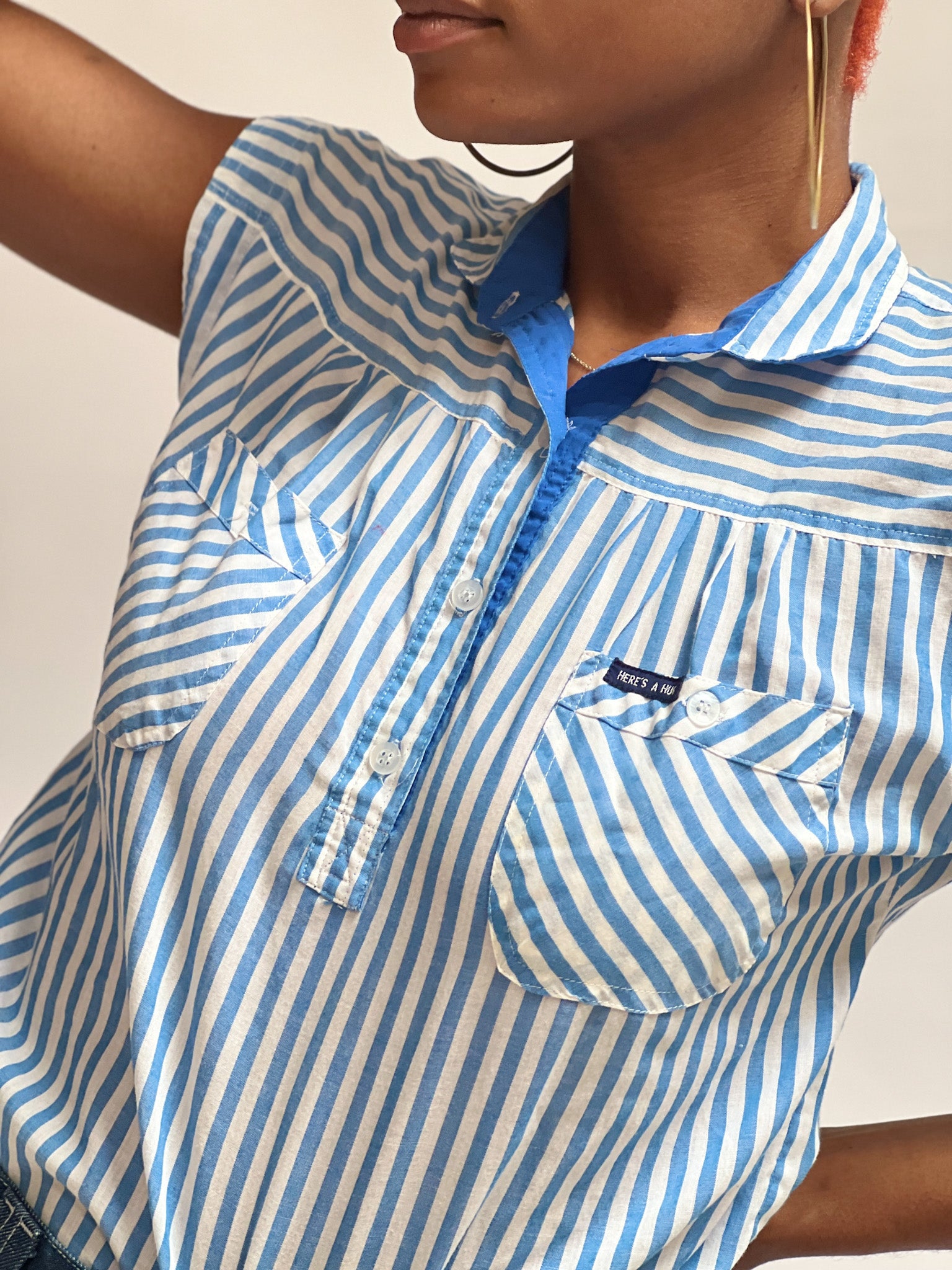 Vintage Blouse - Blue/White Stripe | Garmentory