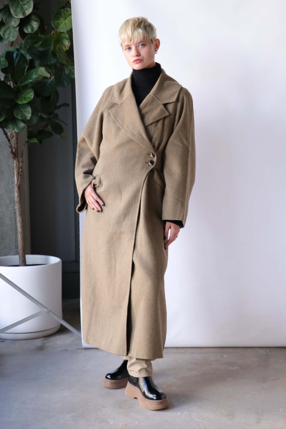 Ganni Wool Long Coat - Petrified Oak | Garmentory