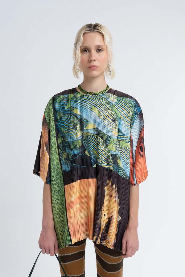 Arthur Box Pleat Pleated Tall Tee - Fish Party | Garmentory