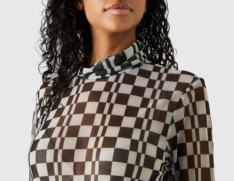 Fred Perry Chequerboard Mesh Roll Neck Long Sleeve - Black/Ecru ...