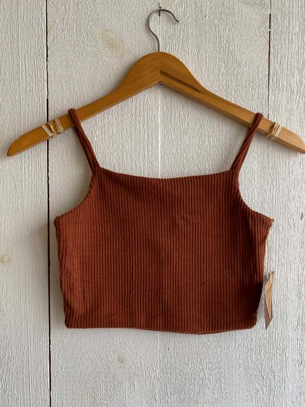 Conrado Sky Chocolate Velvet Knit Ribbed Crop Tank/Bra - Brown | Garmentory