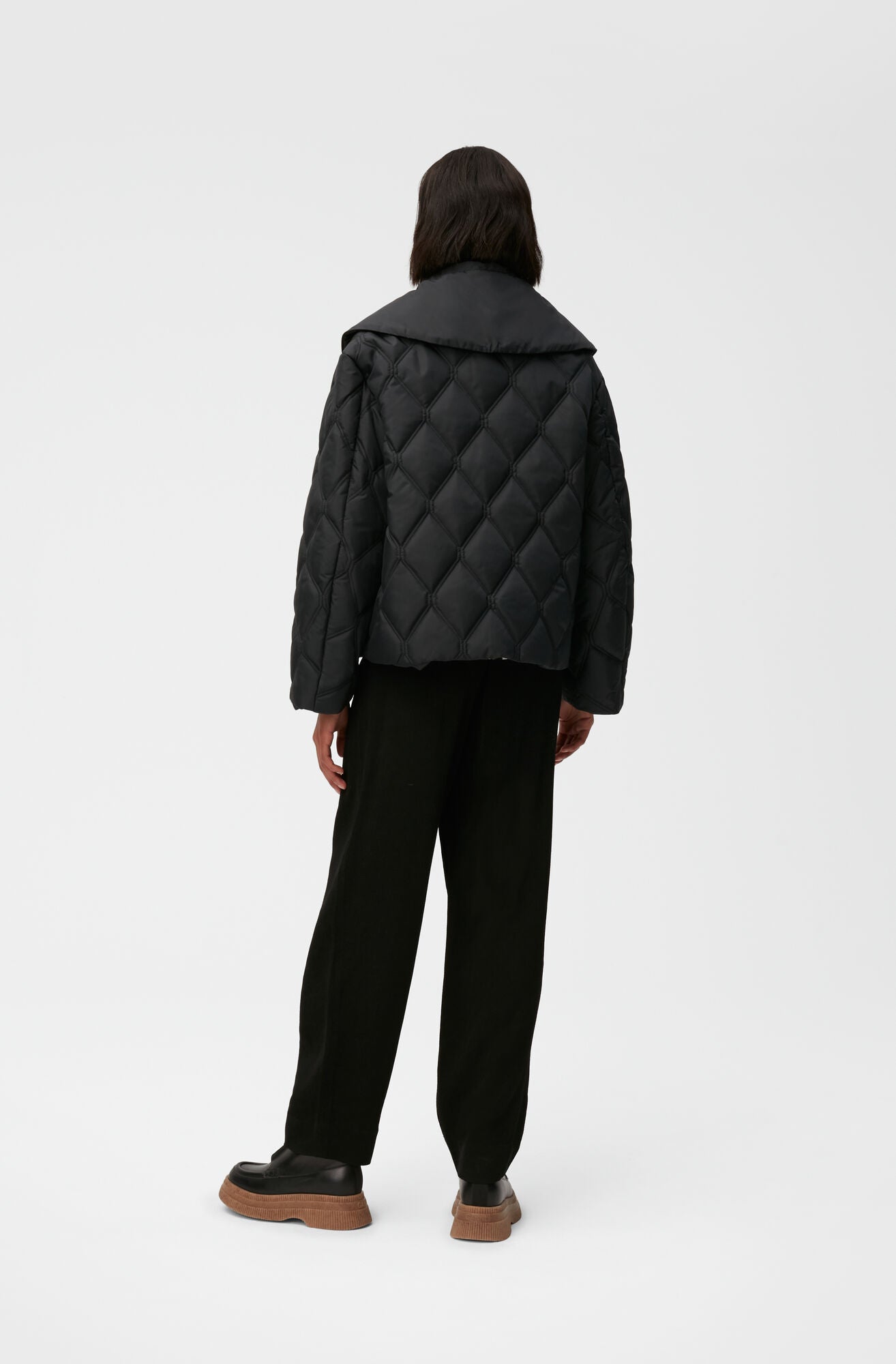 Ganni Ripstop Quilt Big Collar Jacket - Black | Garmentory