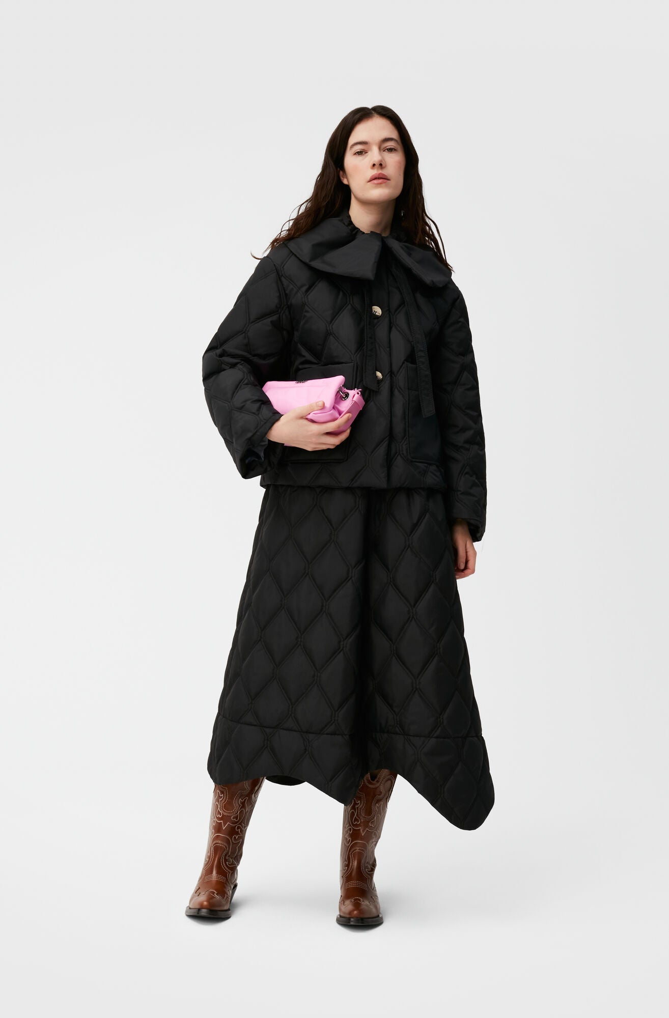 Ganni Ripstop Quilt Big Collar Jacket - Black | Garmentory