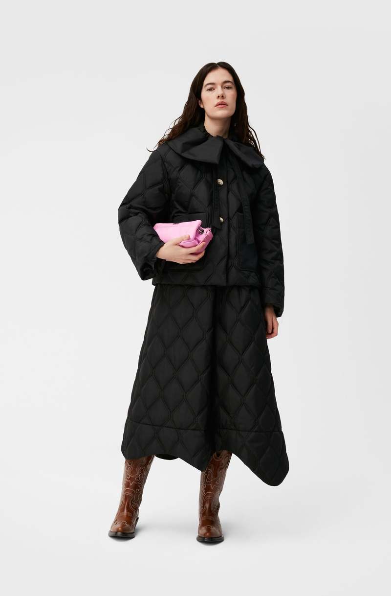 Ganni Ripstop Quilt Big Collar Jacket - Black | Garmentory
