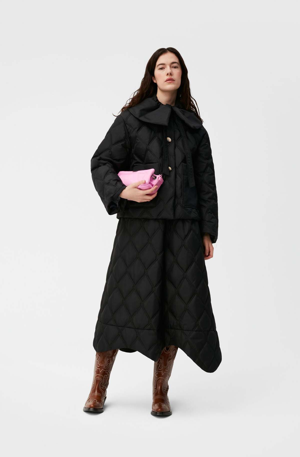 Ganni Ripstop Quilt Big Collar Jacket - Black | Garmentory