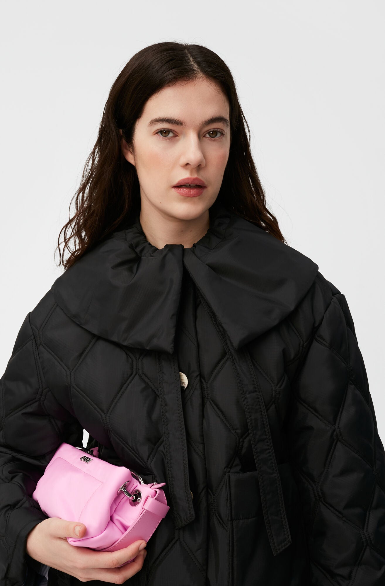 Ganni Ripstop Quilt Big Collar Jacket - Black | Garmentory