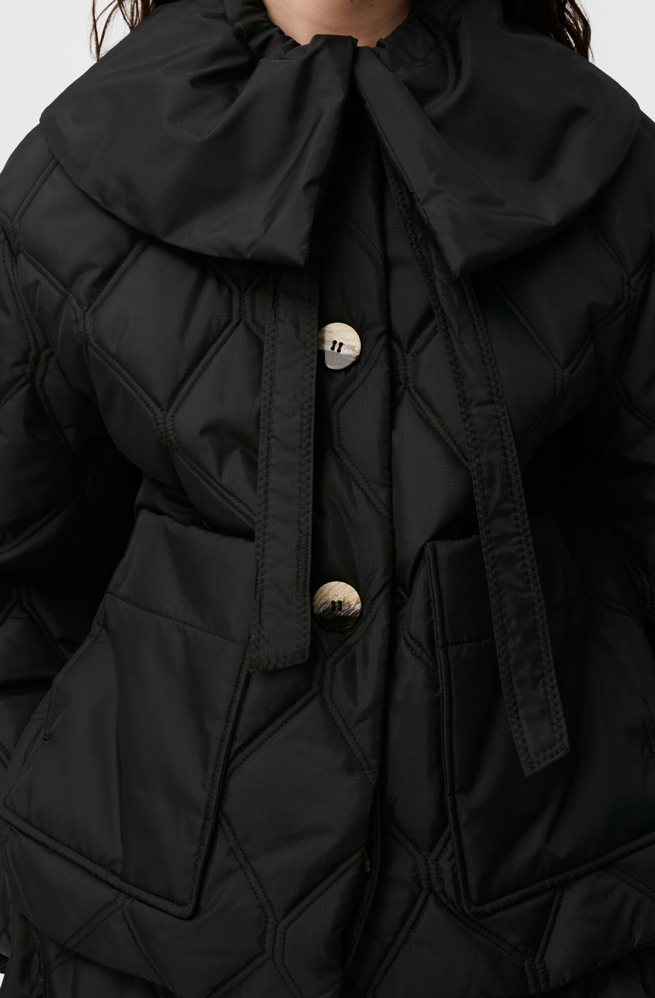 Ganni Ripstop Quilt Big Collar Jacket - Black | Garmentory