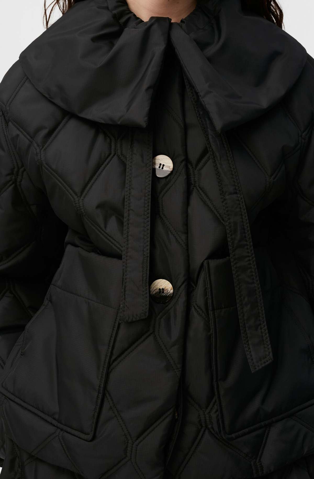 Ganni Ripstop Quilt Big Collar Jacket - Black | Garmentory
