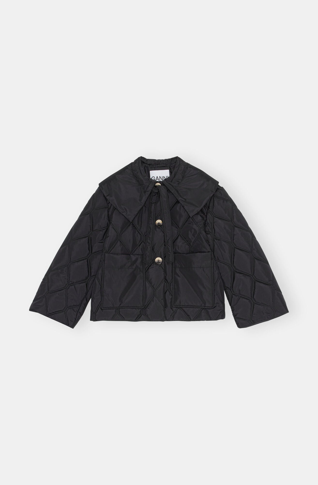Ganni Ripstop Quilt Big Collar Jacket - Black | Garmentory