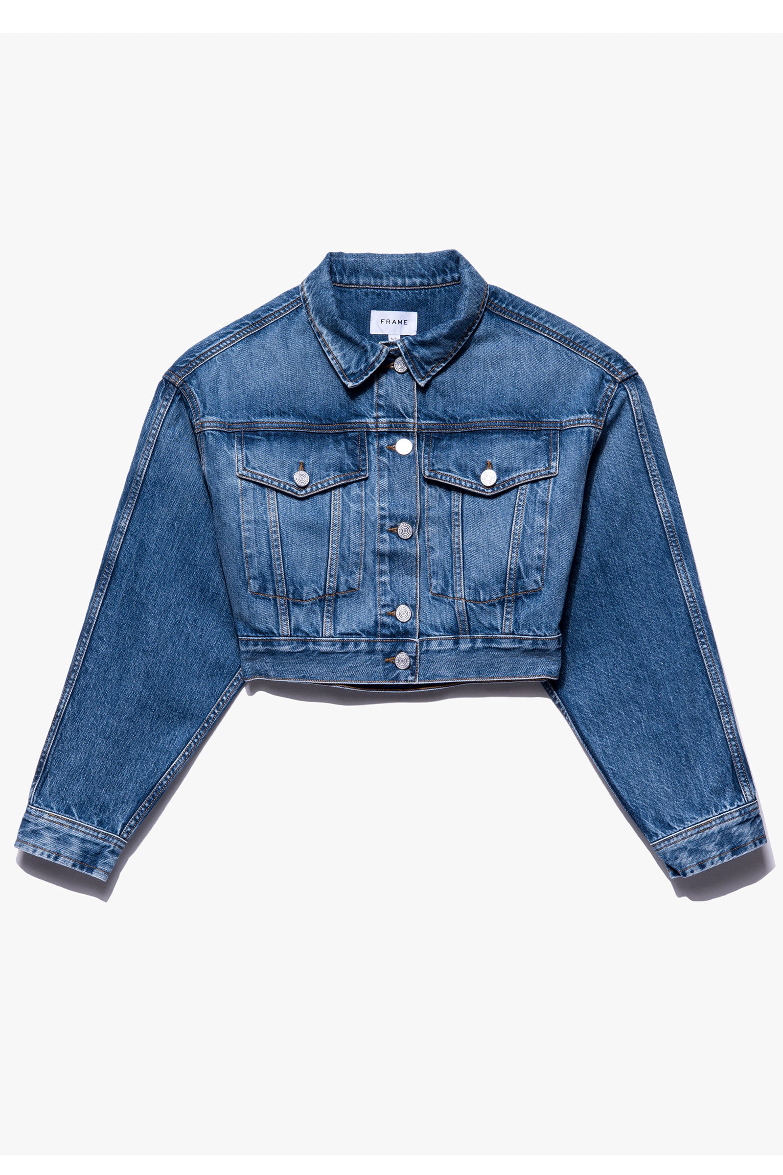 FRAME Denim Cropped Oversized Denim Jacket - Blue | Garmentory
