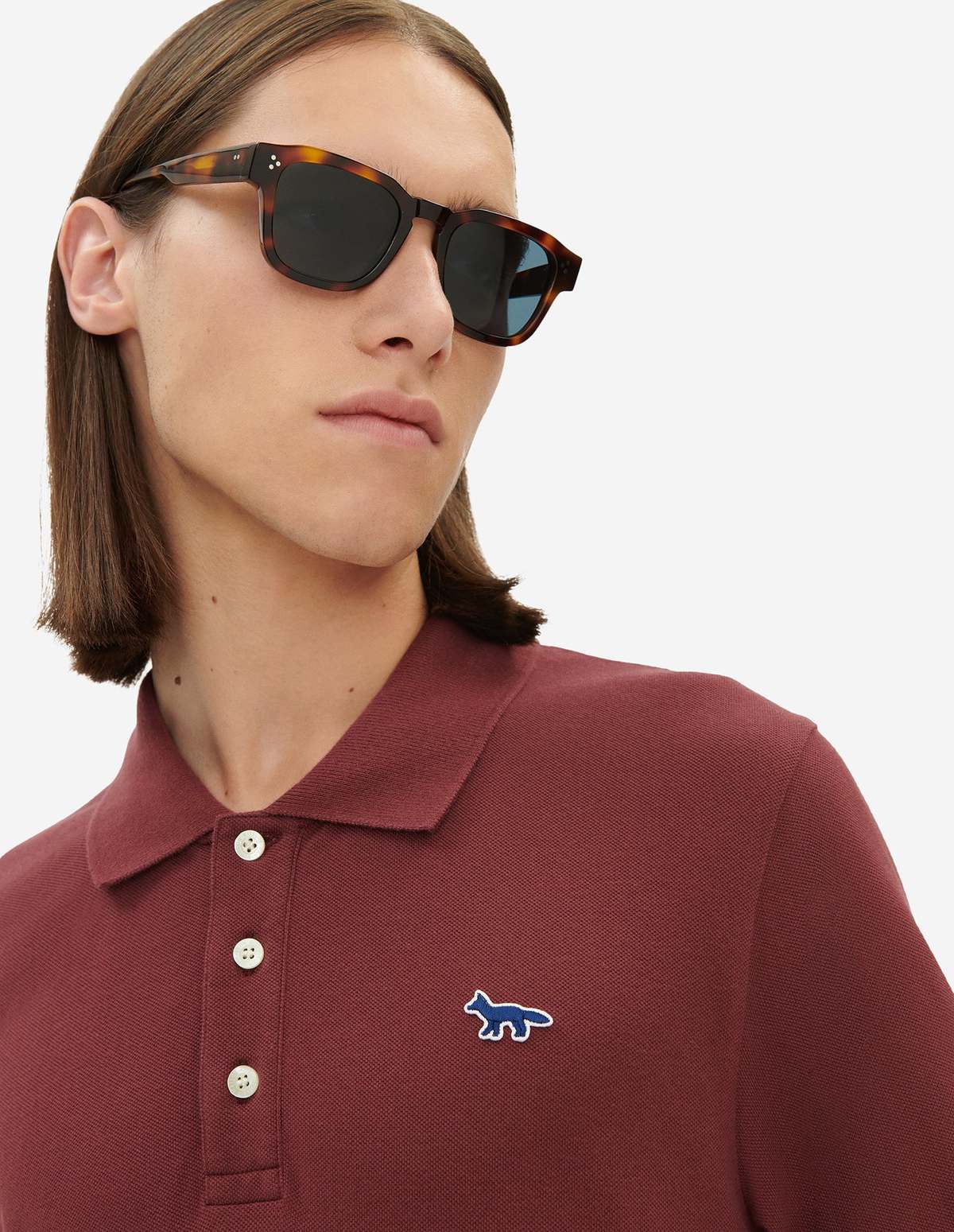 Kitsune Navy Fox Patch Classic Polo - Wine Lees | Garmentory