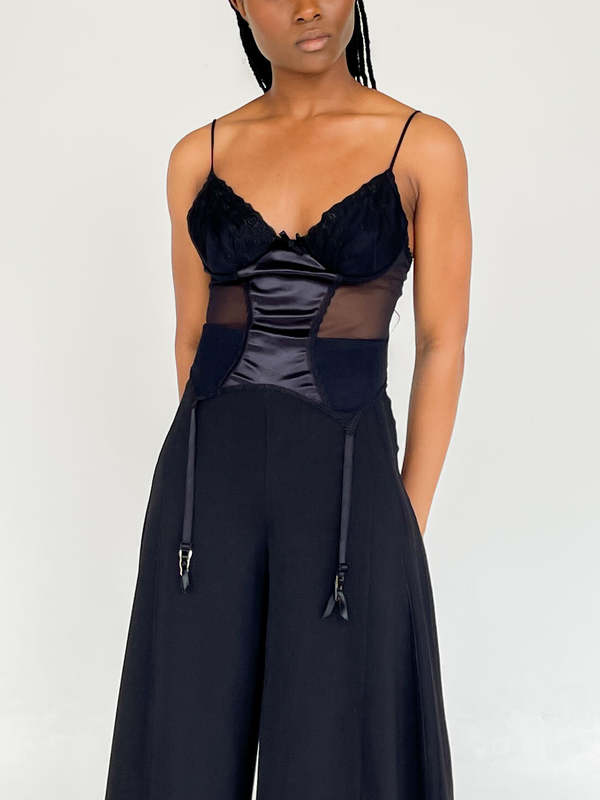 Mesh Panel Bodice Top - Black | Garmentory