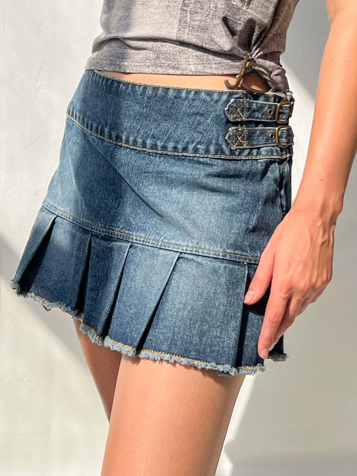Pleated Mini Skirt - Denim | Garmentory