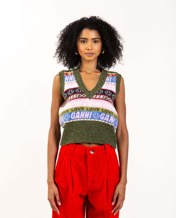 Ganni Graphic V Neck Vest - Multi | Garmentory