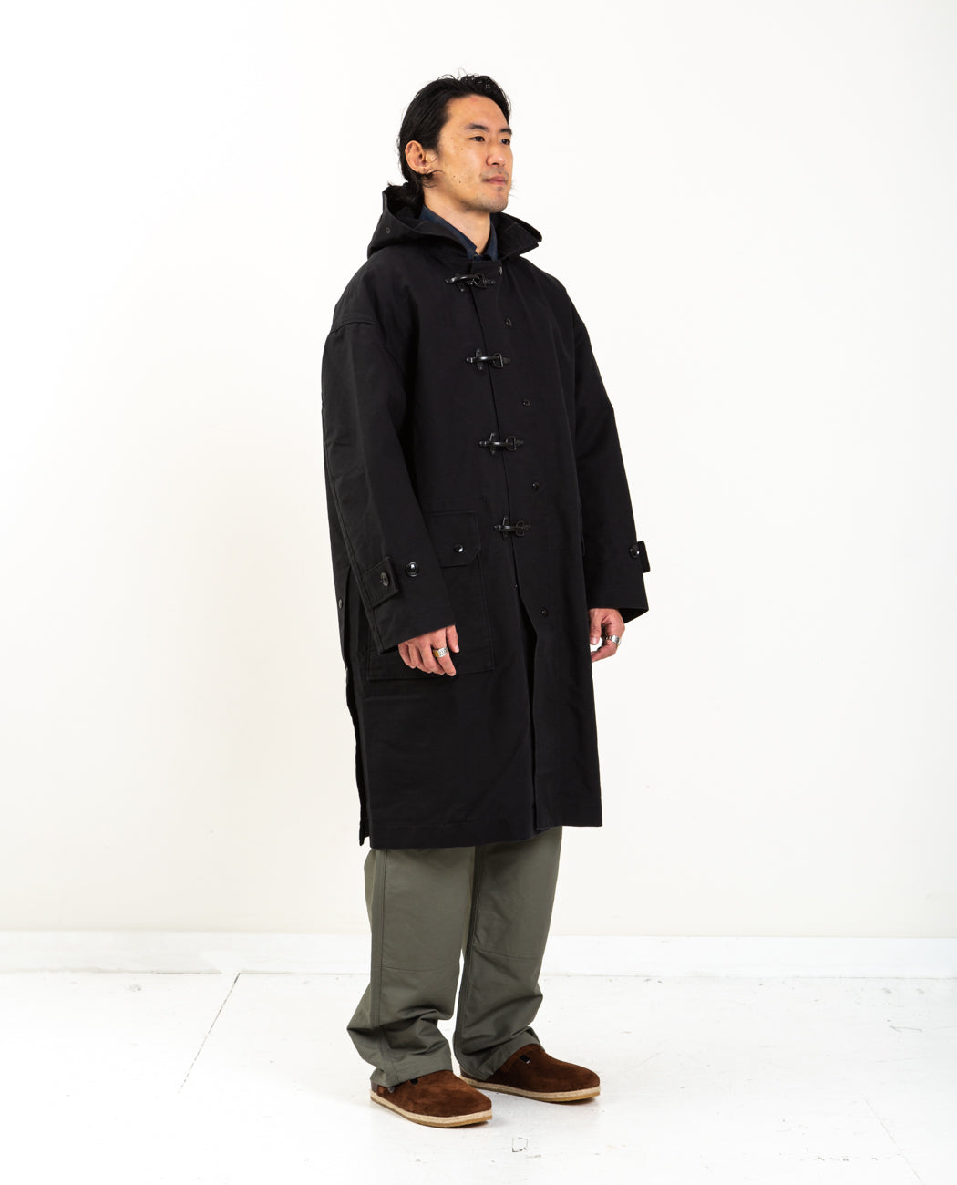 Engineered Garments Oversized Fireman Duffle Coat - Black | Garmentory