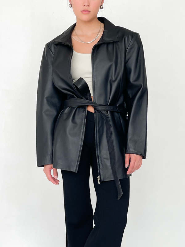 Leather Wrap Jacket - Black | Garmentory