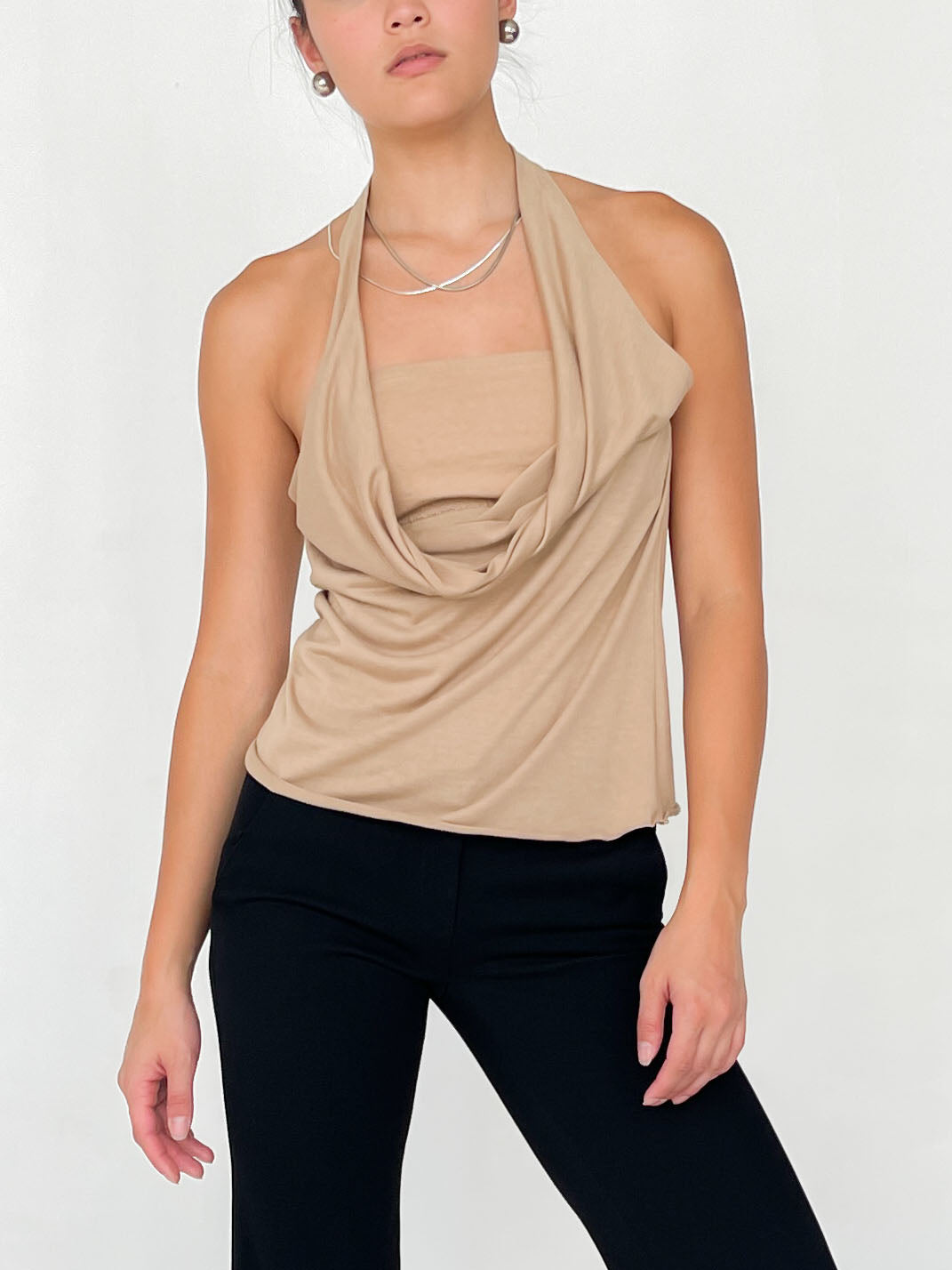 Draped Halter Top - Beige | Garmentory