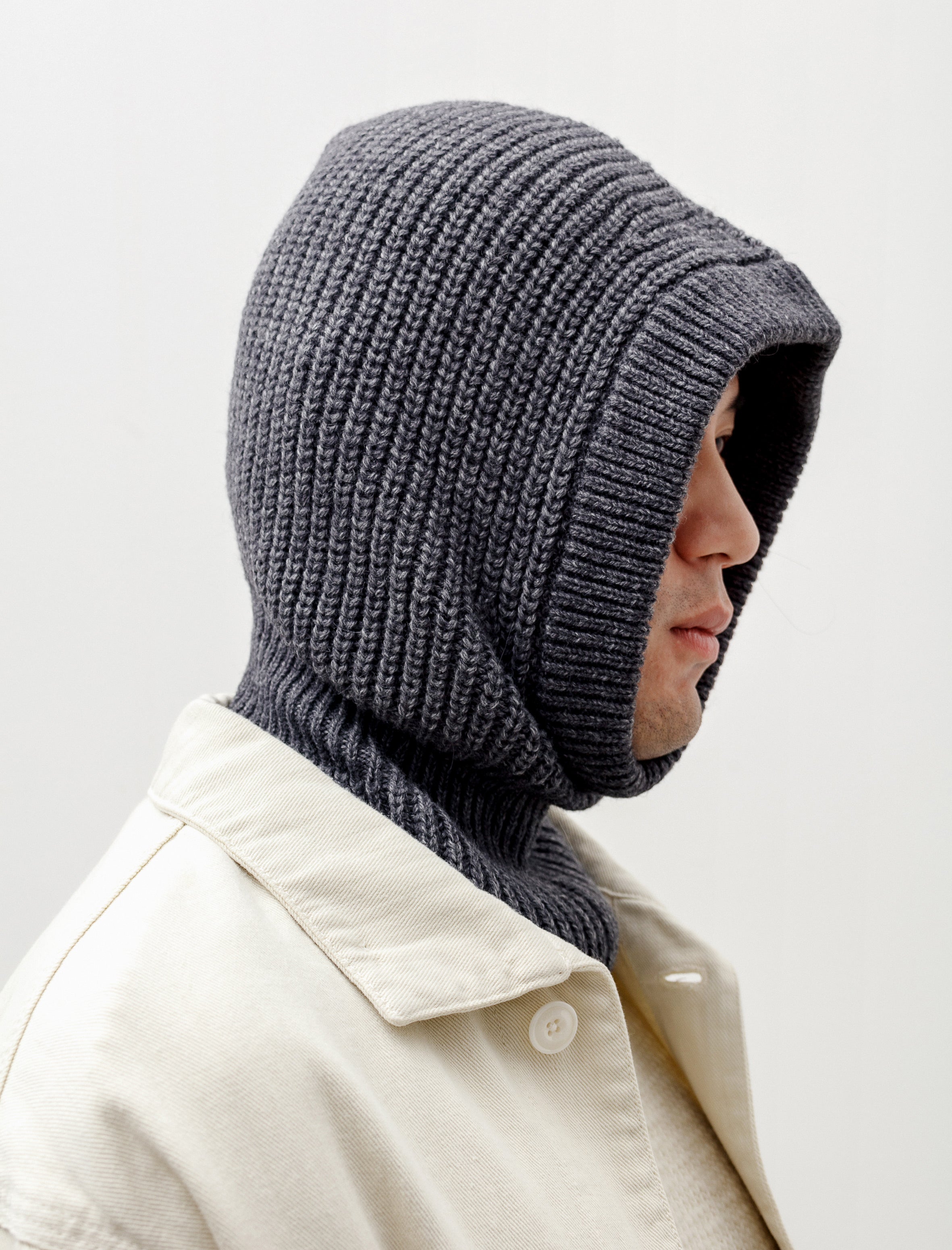 Lemaire Knitted Hood - Steel Grey Melange | Garmentory
