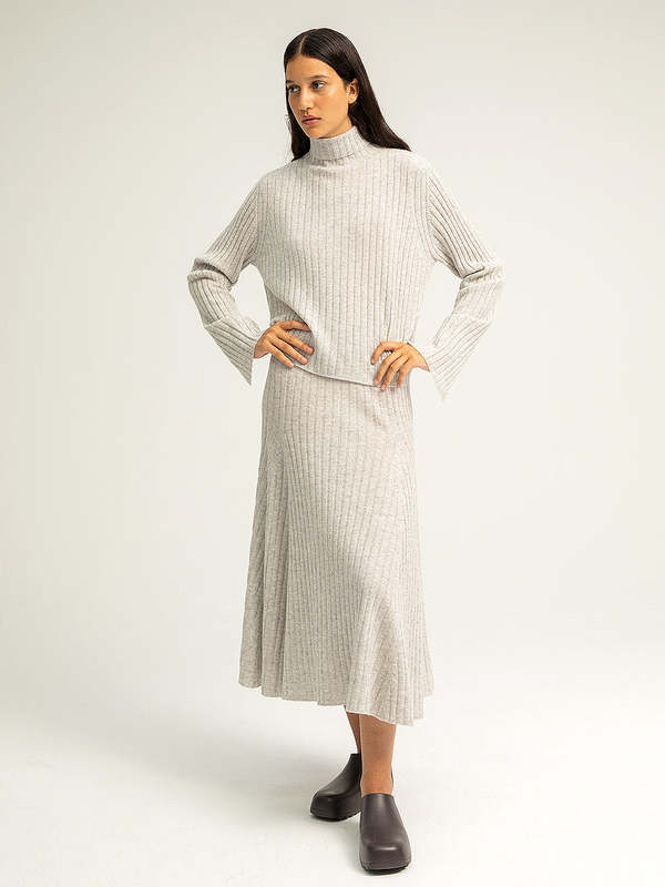 PURECASHMERE NYC Flared Rib Skirt - Grey | Garmentory