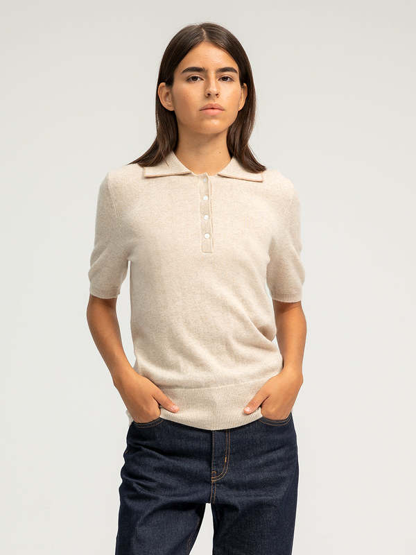 PURECASHMERE NYC Polo Shortsleeve - Oatmeal | Garmentory