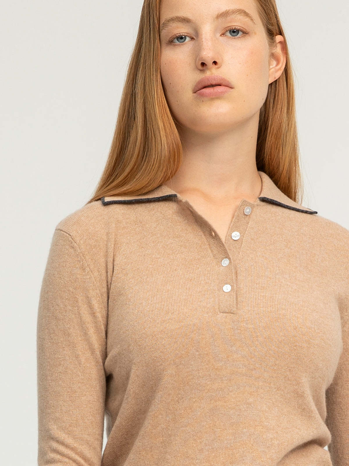 PURECASHMERE NYC Tipped Polo Sweater - Camel | Garmentory