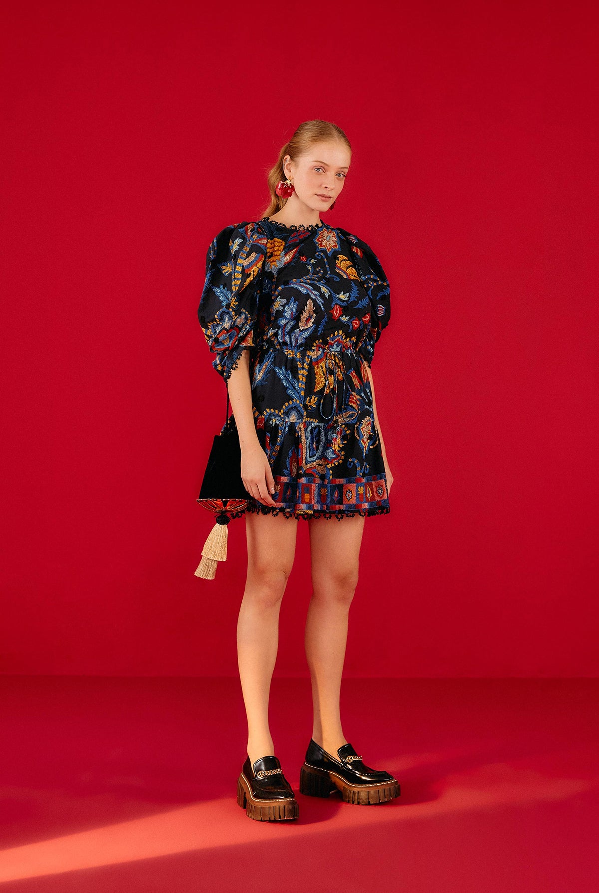 Farm Rio Sunset Tapestry Mini Dress - Black Multi | Garmentory