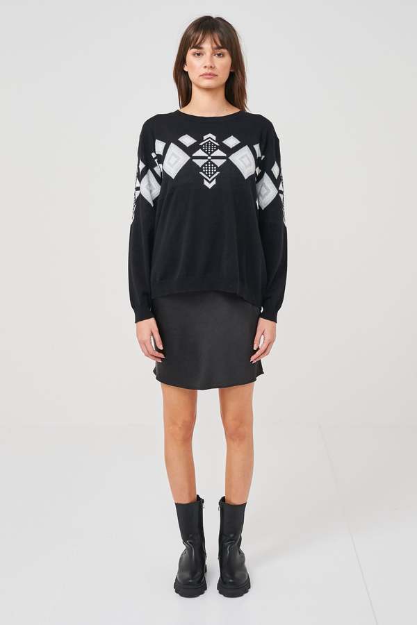 WISPR by Brodie Pop Fairisle Boyfriend Crew Sweater - Coal/Silver Haze ...