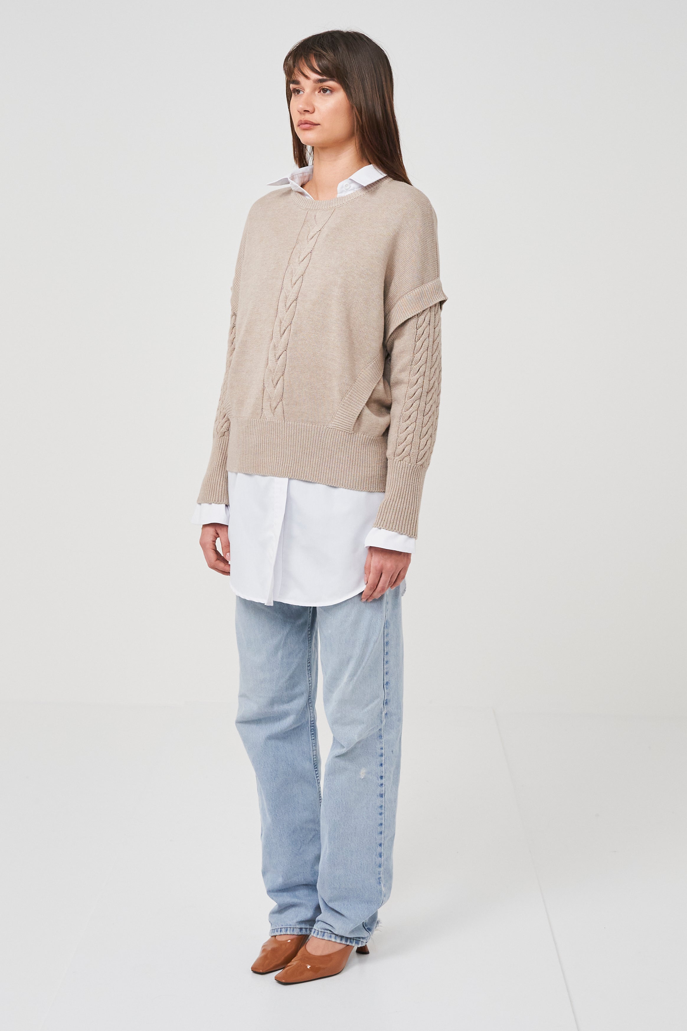 WISPR by Brodie Stone Wash Cable Victory Sweater - Latte | Garmentory
