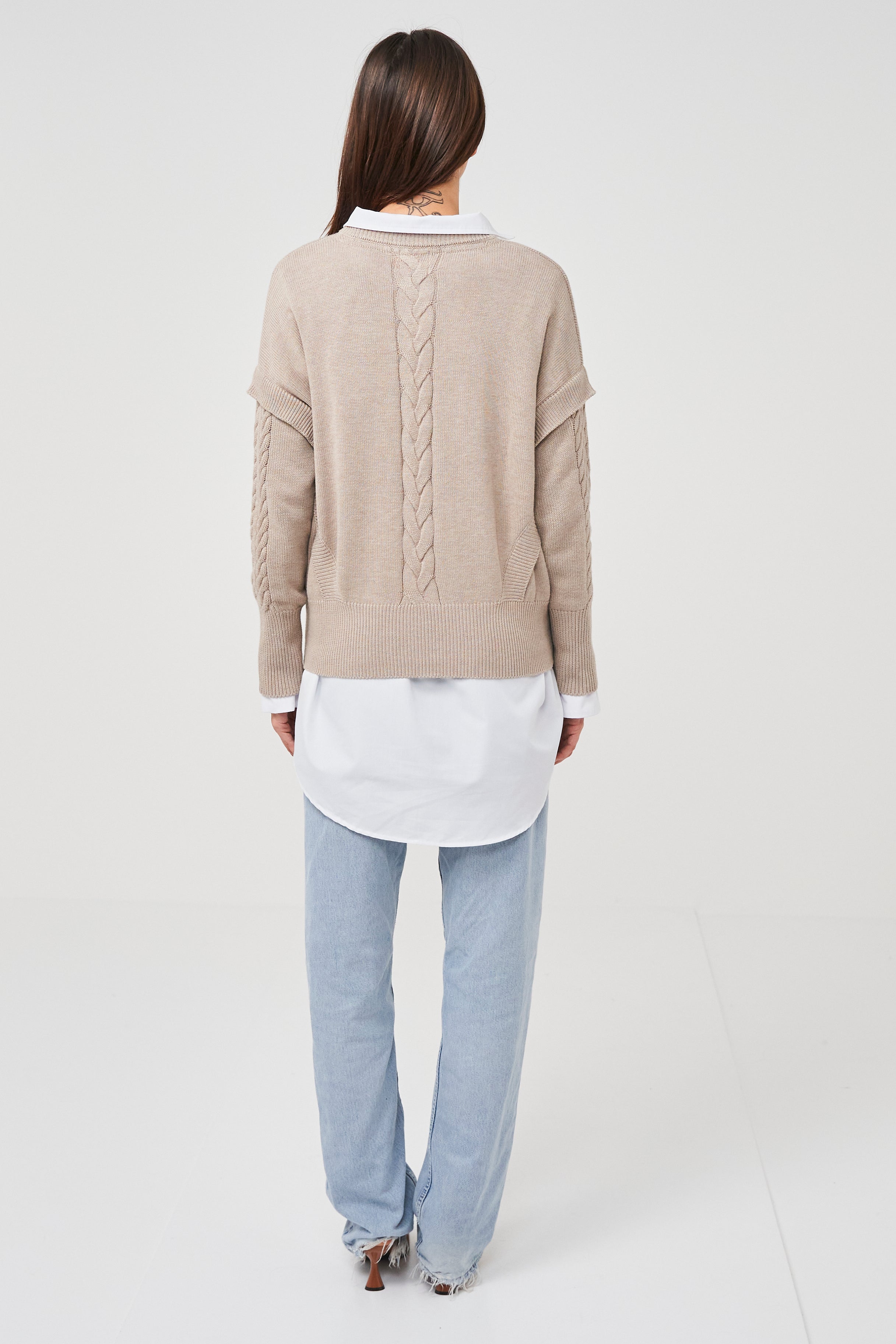 WISPR by Brodie Stone Wash Cable Victory Sweater - Latte | Garmentory