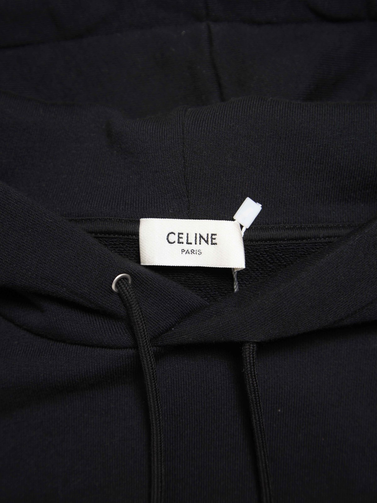 Celine Logo Embossed Cotton Hoodie - Black | Garmentory
