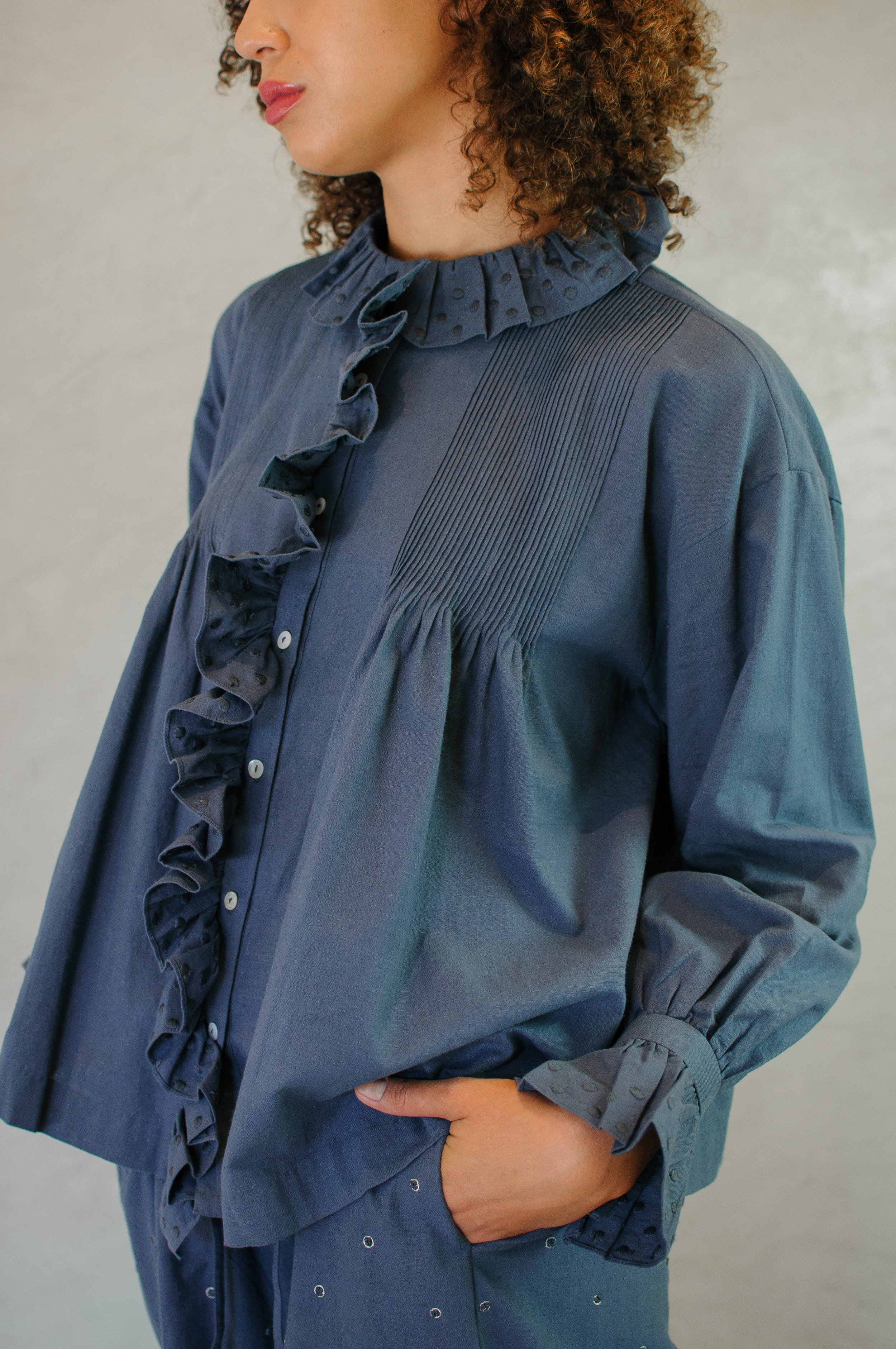 Bunon Pintuck Blouse - Navy | Garmentory