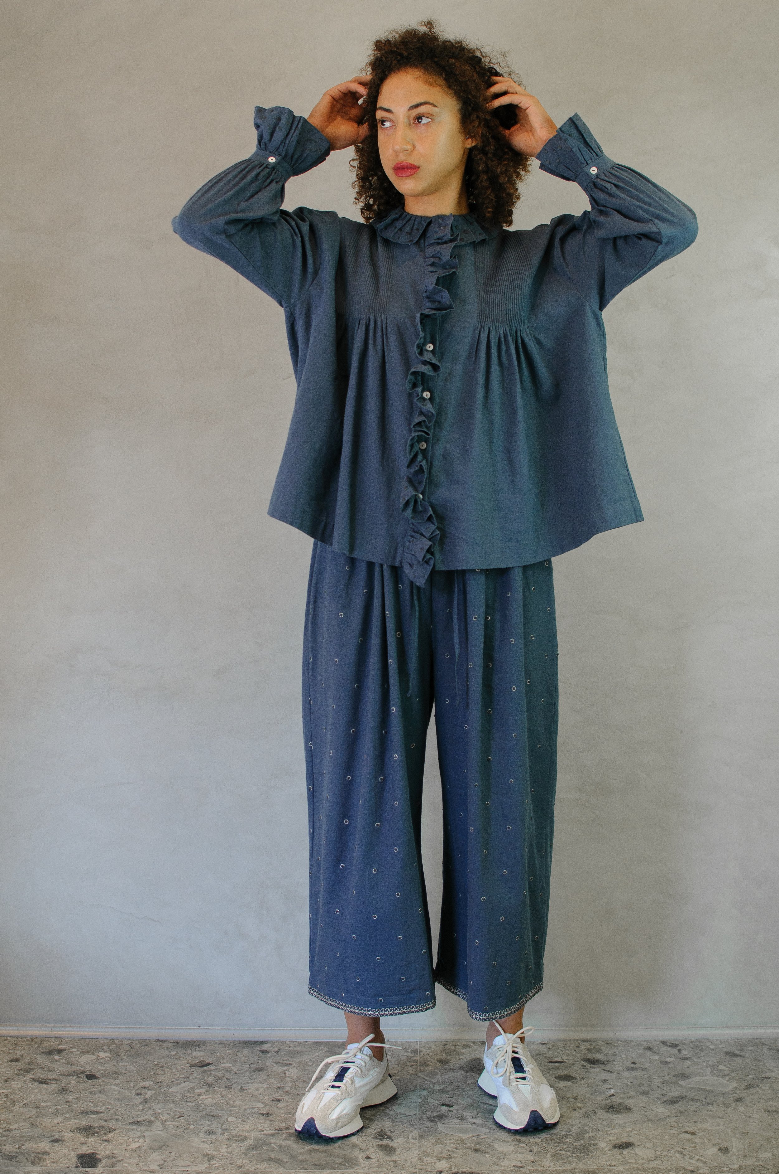 Bunon Pintuck Blouse - Navy | Garmentory