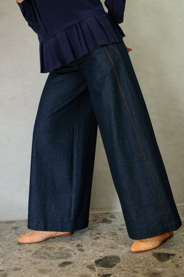 Bodice Wide Pants - Blue Denim | Garmentory