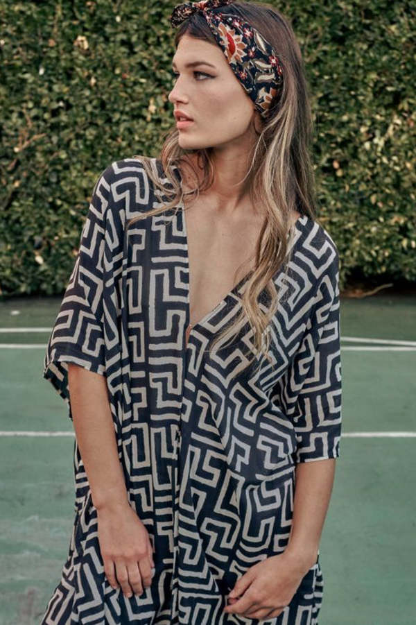 Maelu Designs Short Kimono - Zoe Blockprint | Garmentory