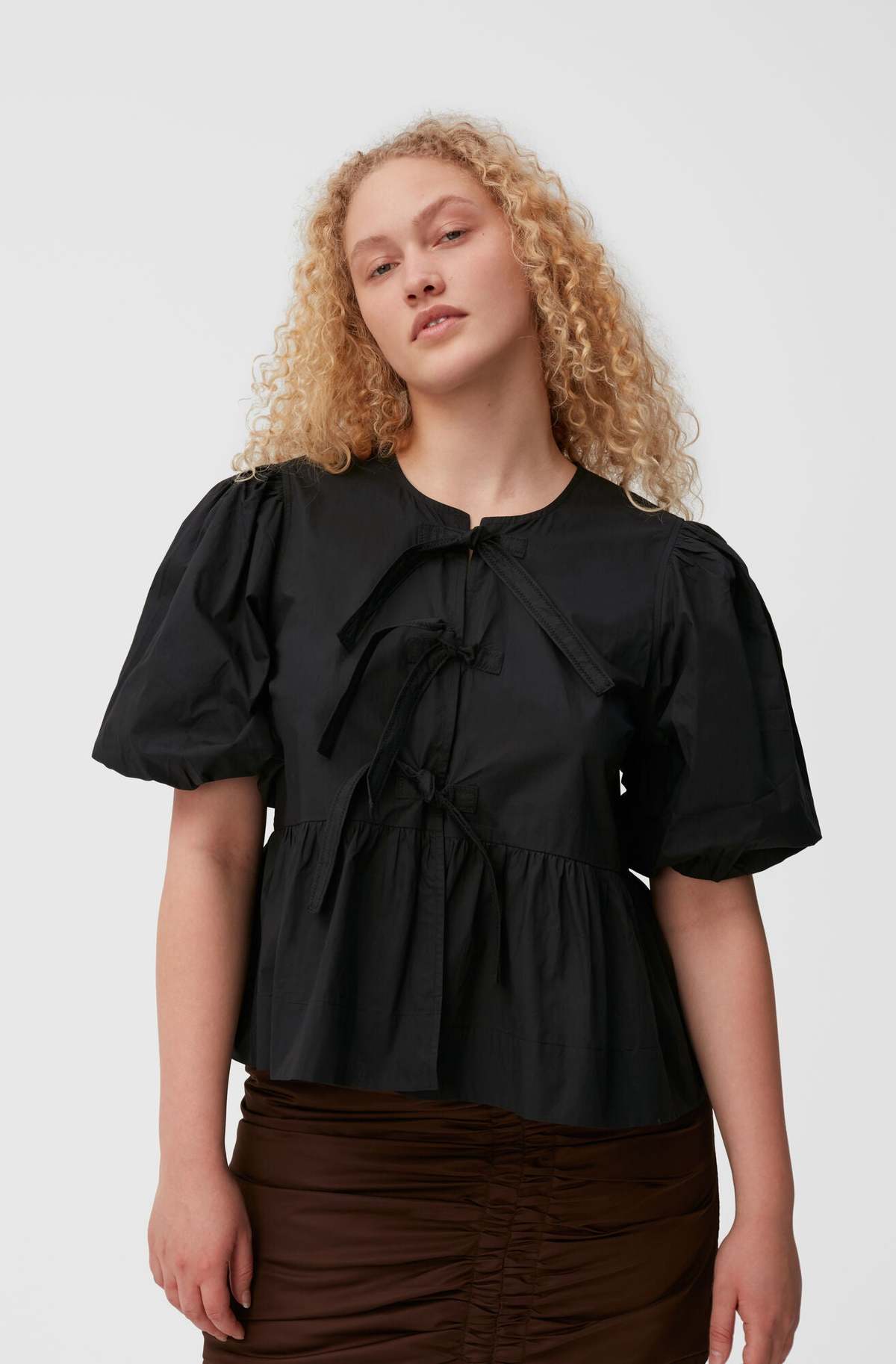 Ganni Cotton Poplin Peplum Blouse - Black | Garmentory