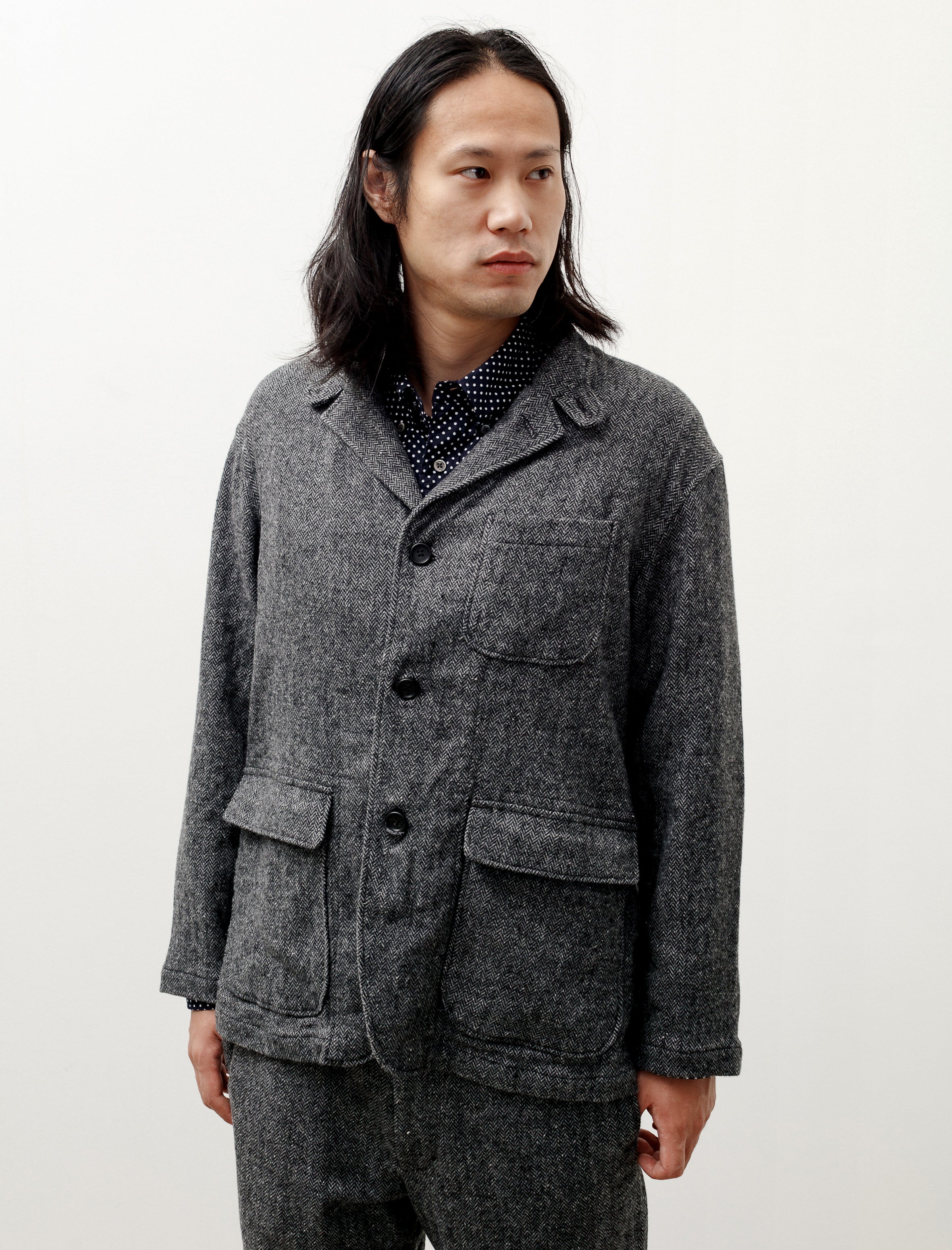 Engineered Garments Loiter Wool Herringbone Jacket - Grey | Garmentory