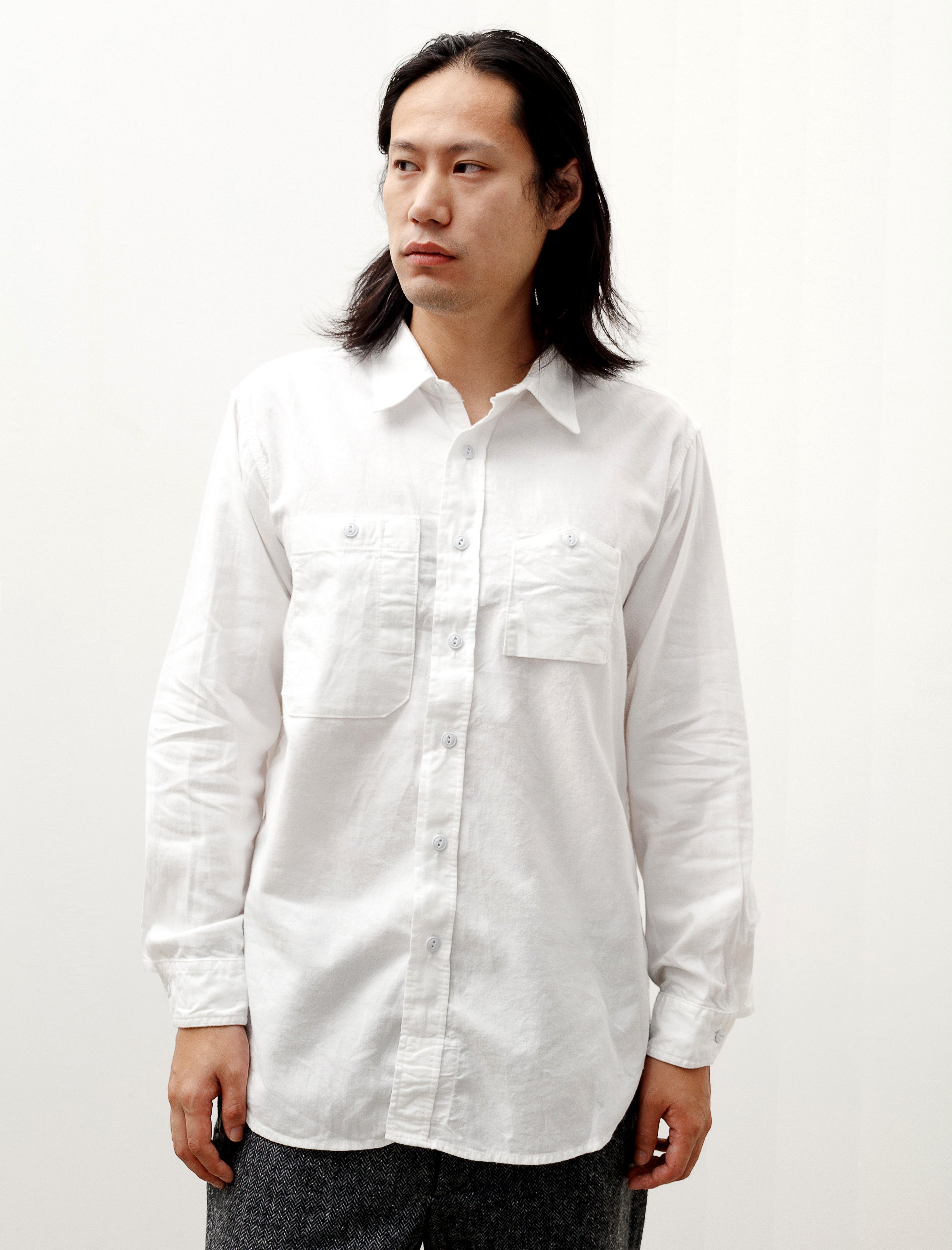 Engineered Garments Work Cotton Flannel Shirt - White | Garmentory