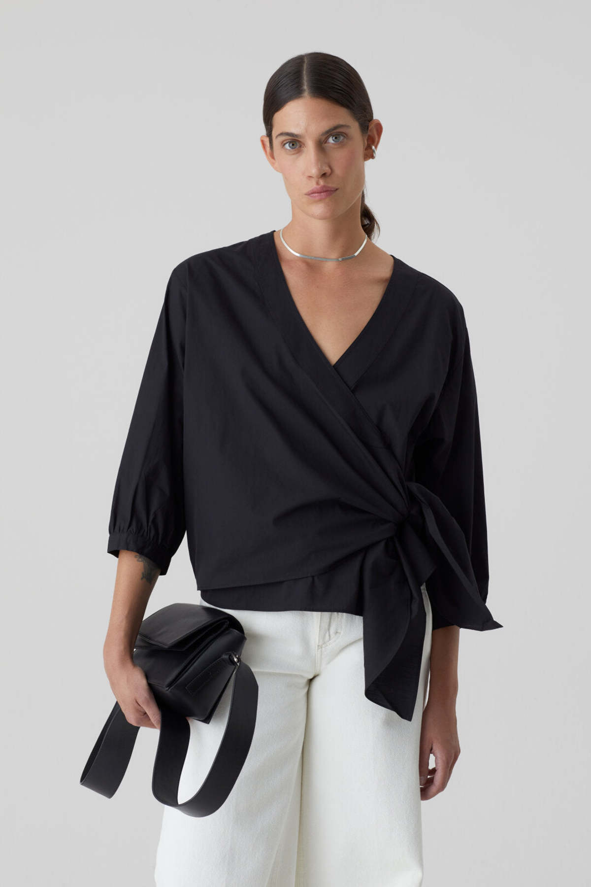 Closed Organic Cotton Wrap Blouse - Black | Garmentory