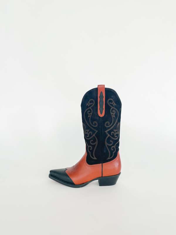Two Tone Suede/Leather Cowboy Boots - Black/Brown | Garmentory