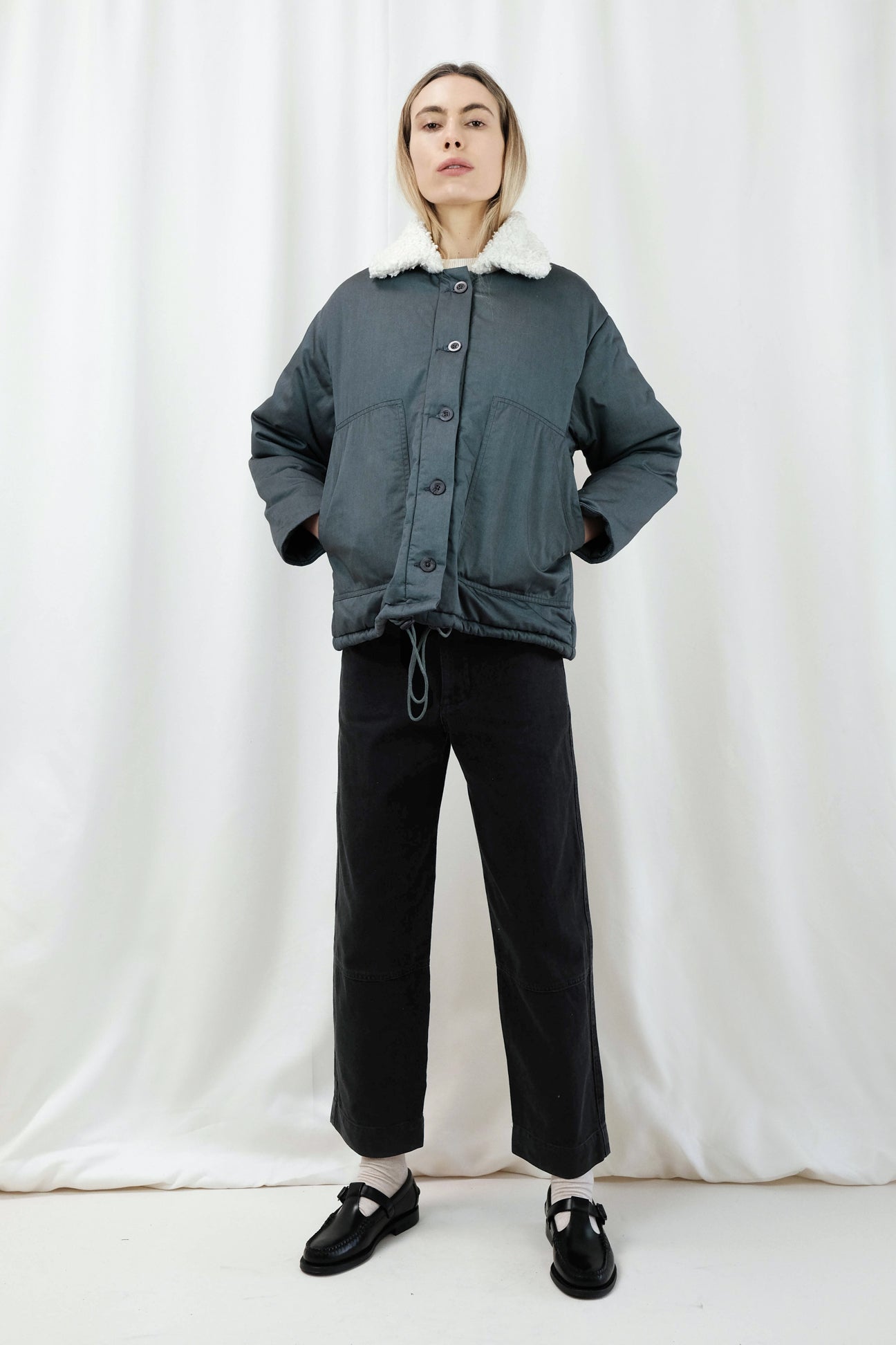 Micaela Greg Sherpa Bomber - Mineral Green | Garmentory