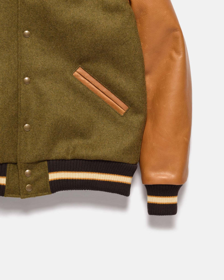 Dehen Varsity Jacket - Olive/Rust | Garmentory