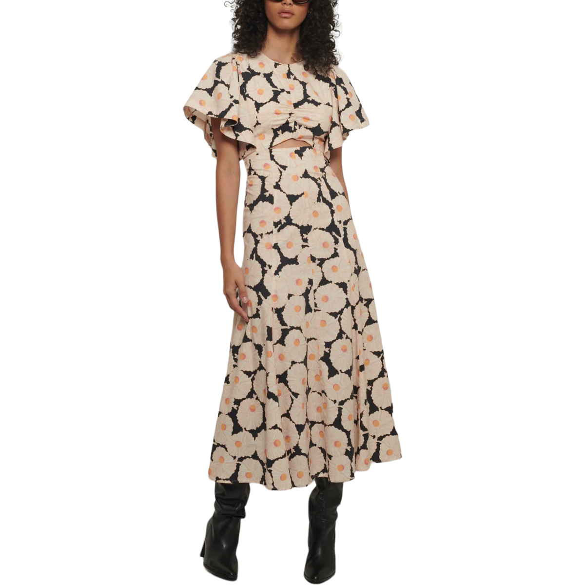 Derek Lam Romilly Flutter Sleeve Dress - Black Multi | Garmentory