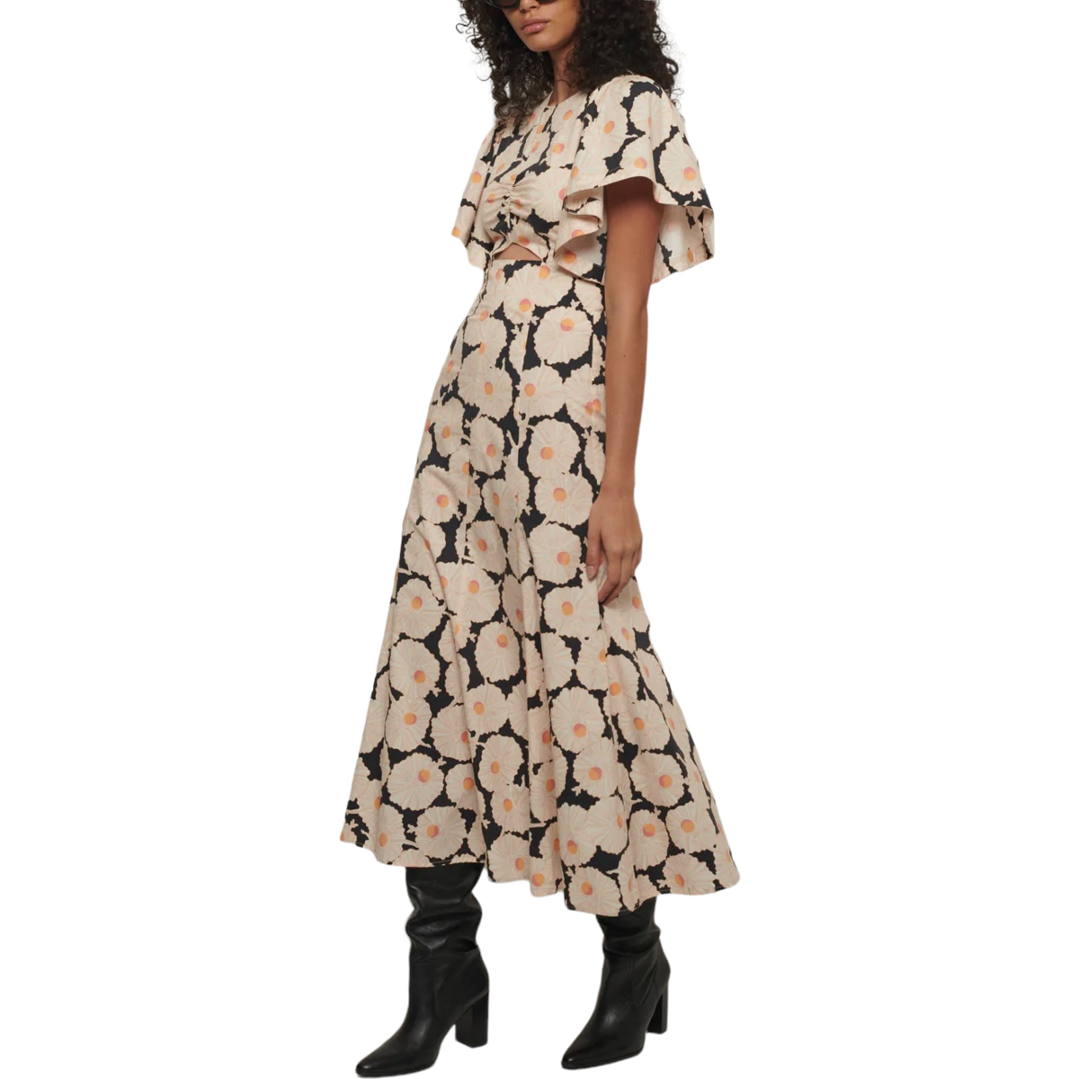 Derek Lam Romilly Flutter Sleeve Dress - Black Multi | Garmentory