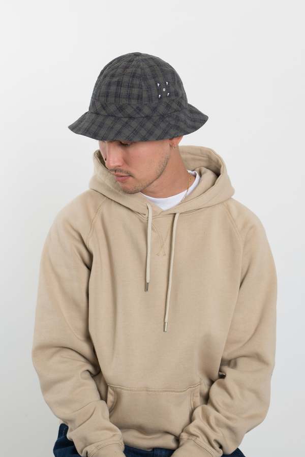 Pop Trading Company Bell Checked Hat - Gray | Garmentory