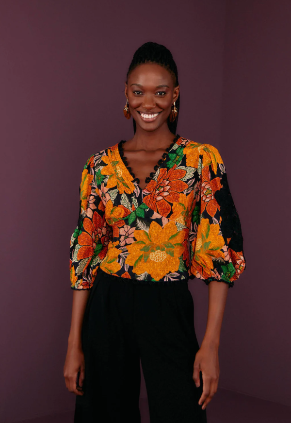 Farm Rio Blouse - Garden Black | Garmentory